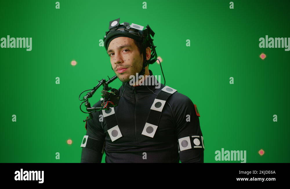 Green Screen Chroma Key Background Man Wearing Motion Capture Suit and ...