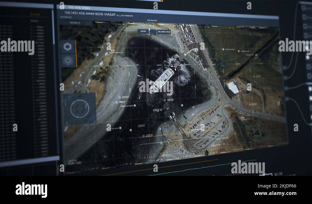 Satellite camera radar detects war ship, modern spying technology, data ...