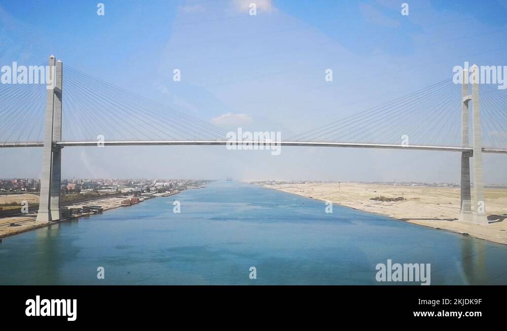 Impressive Suez Canal Bridge in Egypt on Cloudless Day with Blue Water ...
