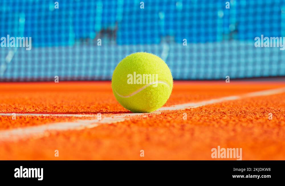 Animation of a tennis ball on the white line. Orange tennis court ...
