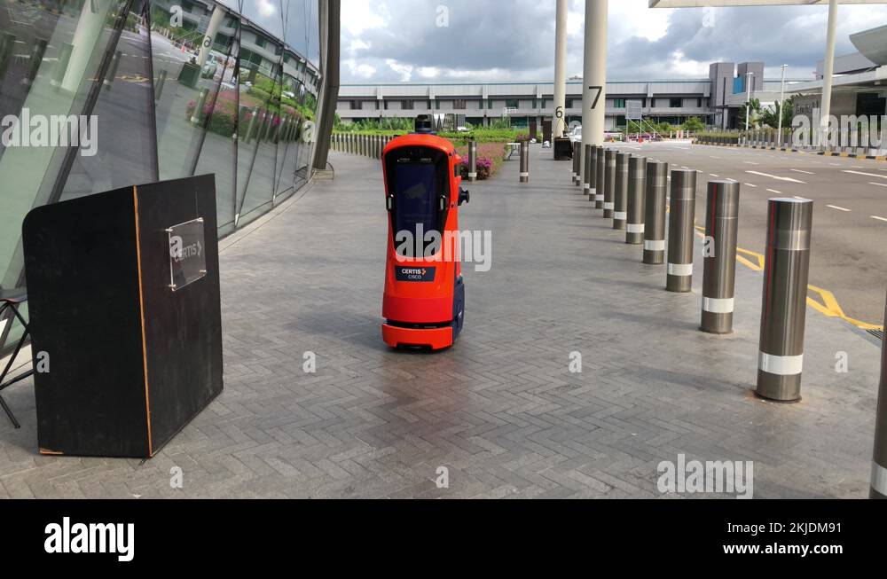 Singapore: Autonomous robot on patrol at Changi Airport, 4K Stock Video ...