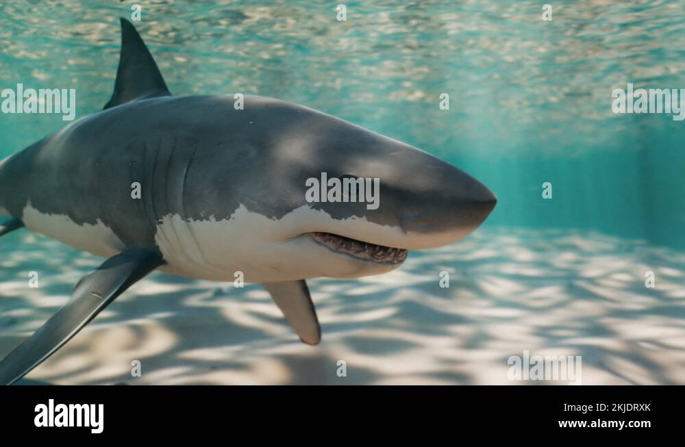 Seamless looping animation of a shark swimming in a beautiful shallow ...