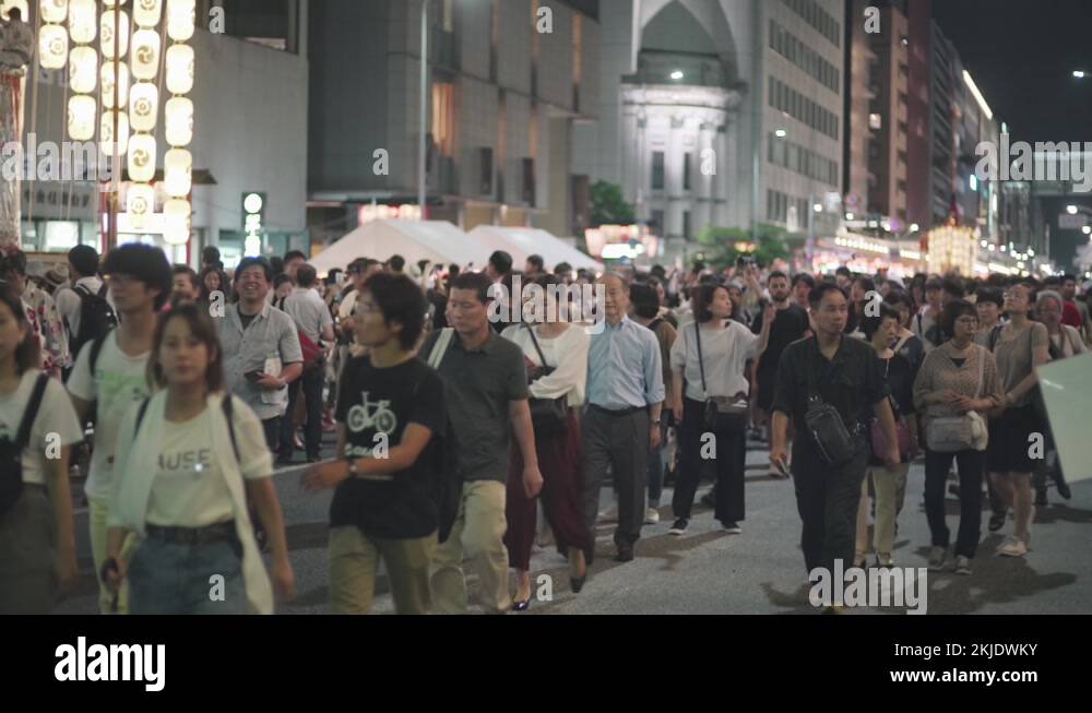 Japanese Crowd At The Street During Yoiyama Festival At The Gion ...
