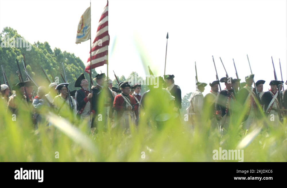Continental Soldiers in Formation Across Wide Field with Muskets and ...