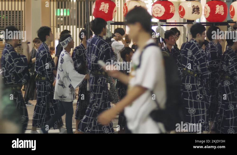 Traditional Night Parade Of Hiyori Kagura On The Streets In Kyoto ...