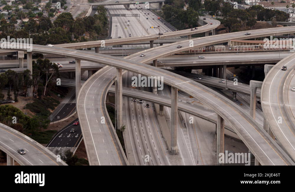 Aerial of freeways in Los Angeles, highway junction Stock Video Footage ...