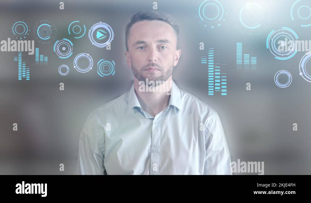 Identification of man by Biometric Facial Recognition Scanning System ...