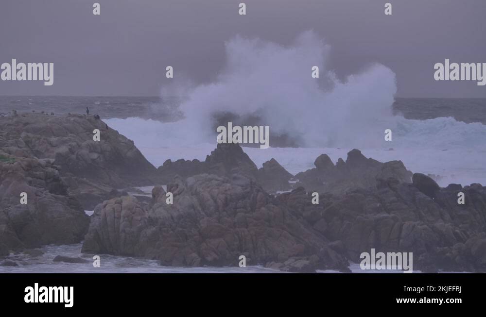 Storm in Big Sur State Park scenic landscape with giant waves with ...