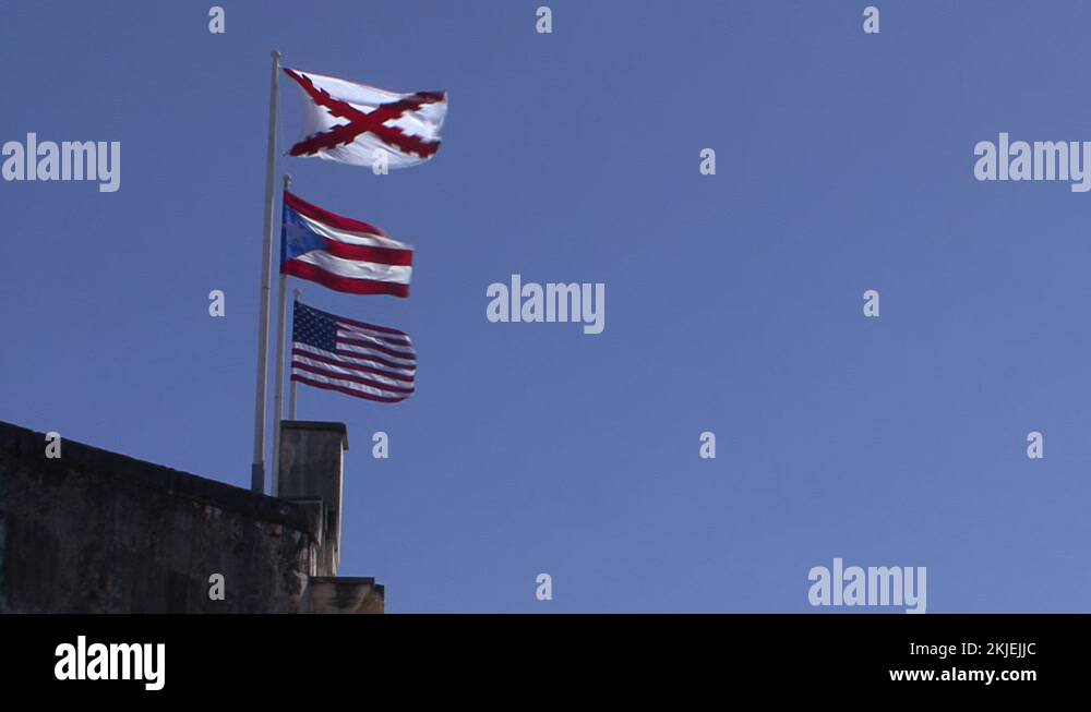 Flags of Puerto Rico and USA in the fortress of San Felipe del Morro in ...