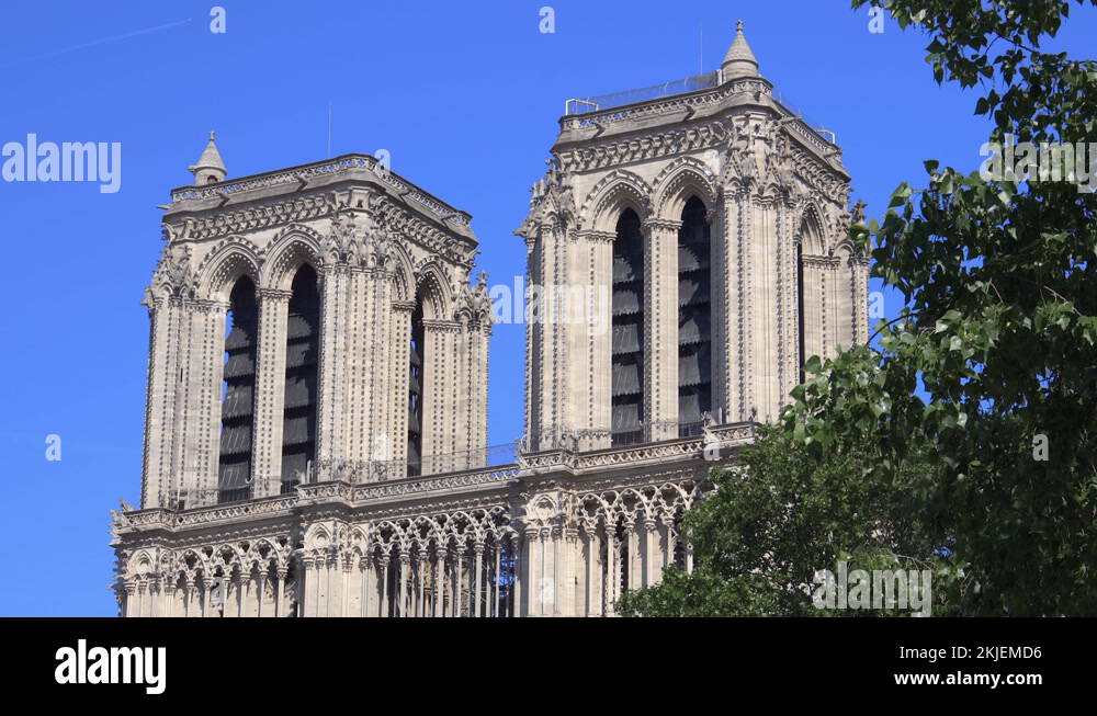Two towers of Notre Dame de Paris during the reconstruction Stock Video Footage - Alamy