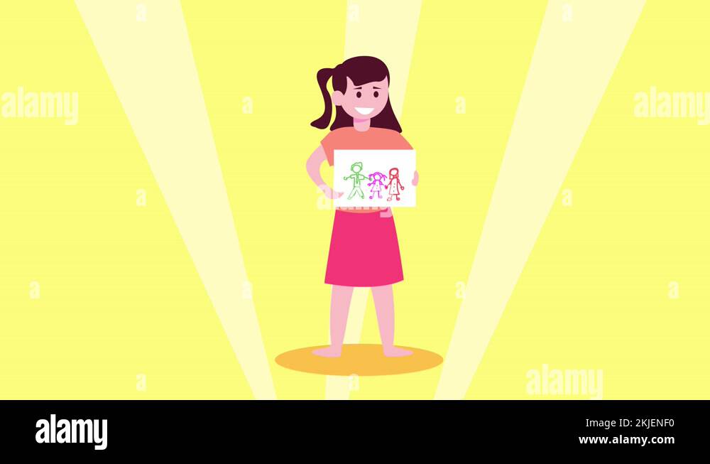 Little girl animation showing a drawing of her family Stock Video ...