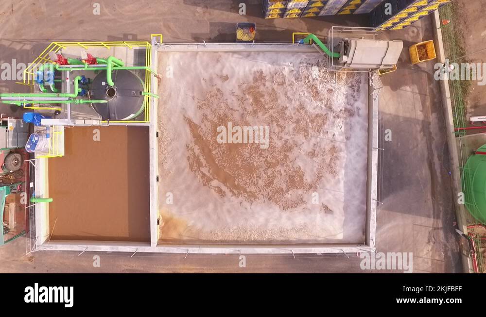 Water reclamation facility top down aerial view. Modern waste ...