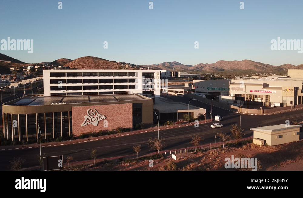 4K aerial video of shopping mall in Windhoek, capital of Namibia Stock ...