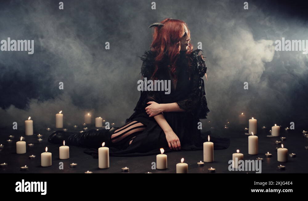 Horned witch spelling, conducting ritual and summon supernatural powers ...