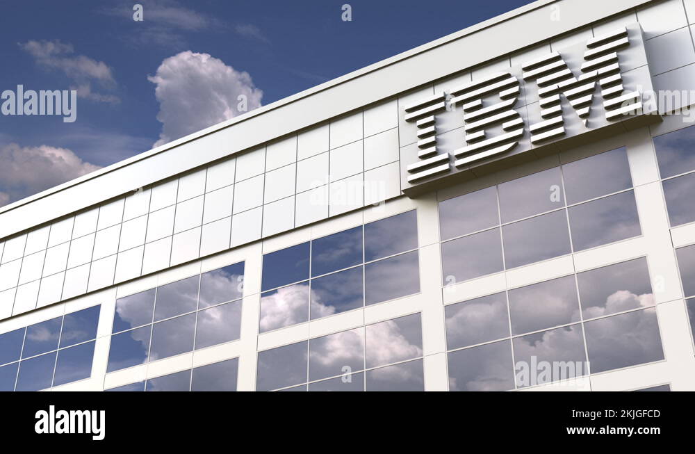 IBM logo on top of a modern building. Editorial conceptual 3d animation Stock Video Footage - Alamy