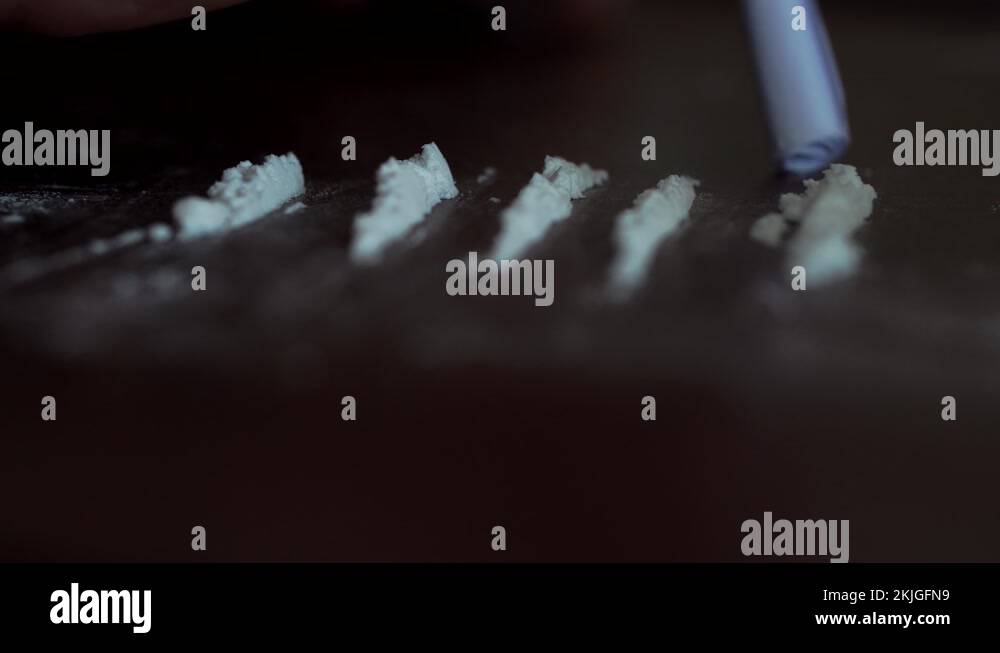 Cinematic Close Up Of Person Snorting Cocaine Lines, Drug Abuse Stock ...