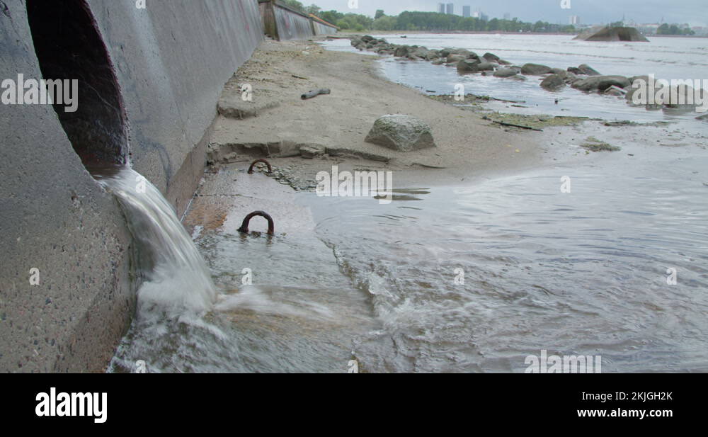 Environment pollution from sewer pipe wastewater flowing into sea water ...