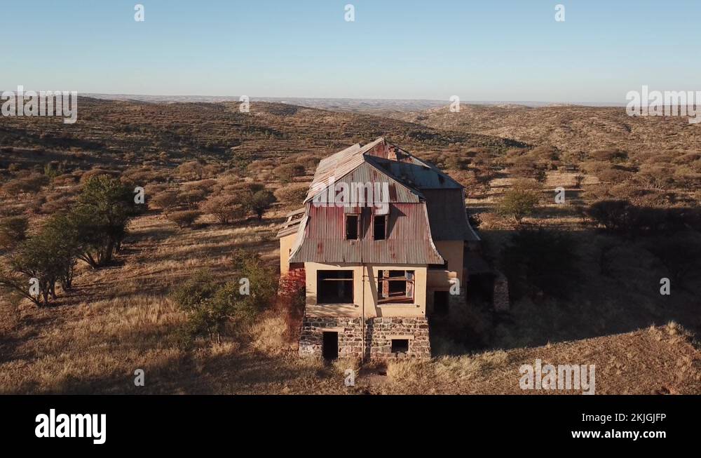4K aerial video of abandoned colonial mansion in Namibia savanna Stock ...