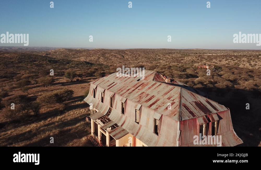 4K aerial video of abandoned colonial mansion in Namibia savanna Stock ...