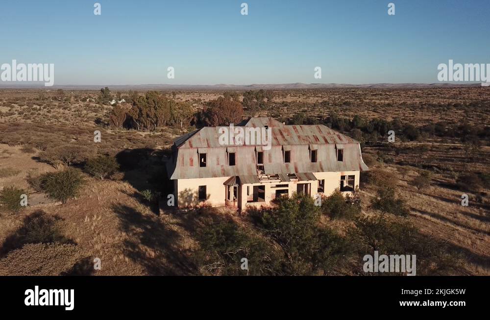 4K aerial video of abandoned colonial mansion in Namibia savanna Stock ...