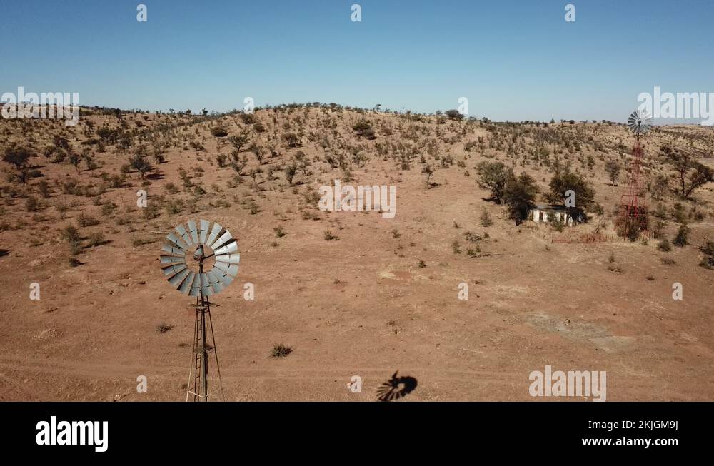 4K aerial video of farm wind pumps in Windhoek area, Namibia Stock ...