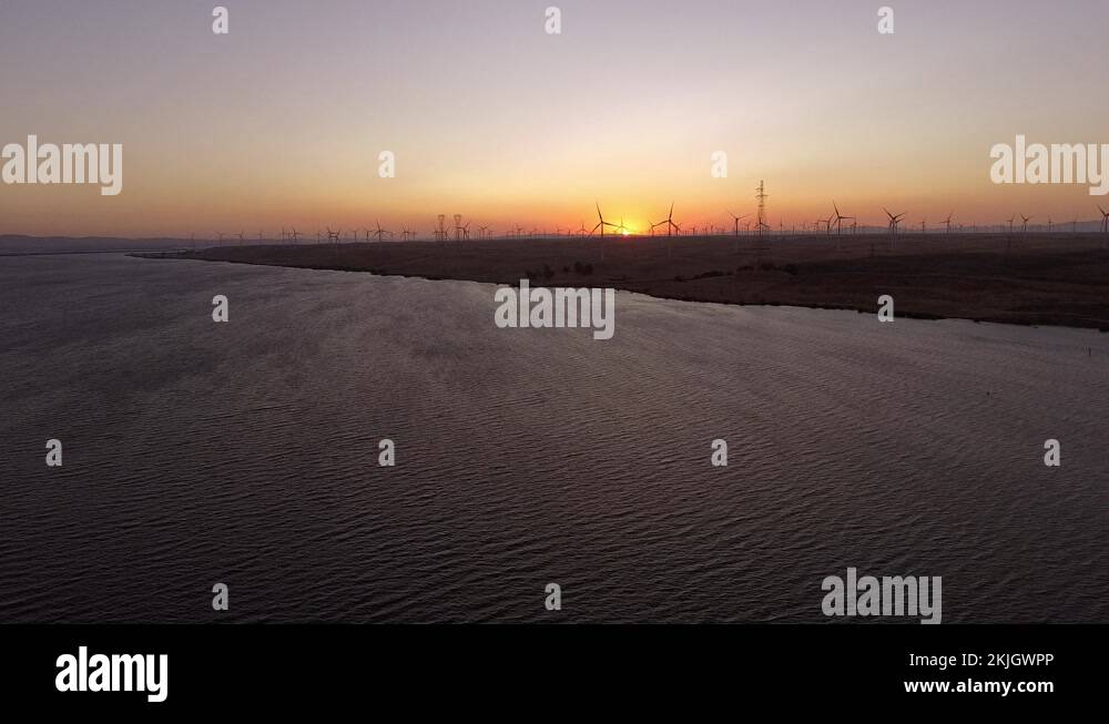 Drone Video Wind Turbine Farm Off the Sacramento River Toland Landing ...