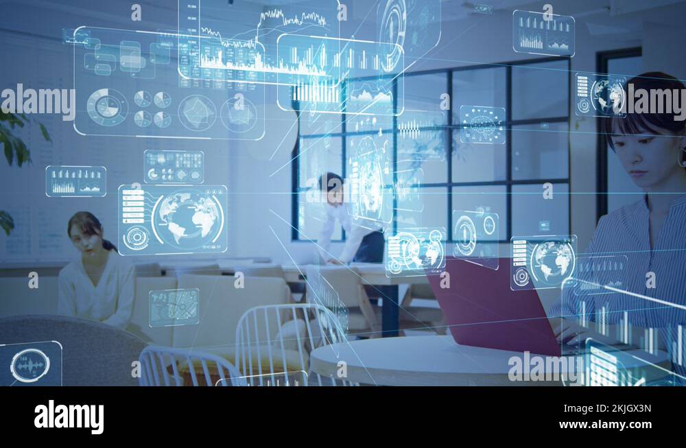 Communication network concept. Smart office. GUI (Graphical User ...