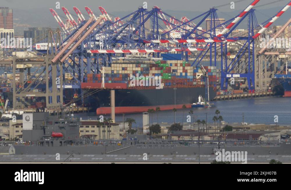 Ship loading and unloading long beach container terminal Stock Videos ...