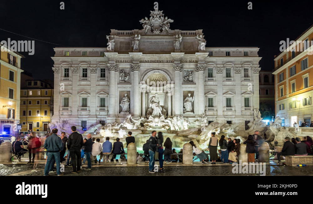 Tourists visit Fontana di Trevi, one of the most famous landmarks of ...