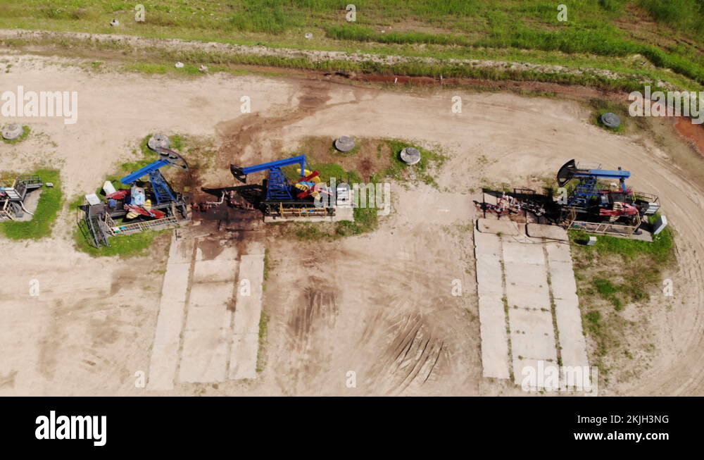 Oil Drilling Derricks Oilfield Aerial View For Fossil Fuels Output and ...