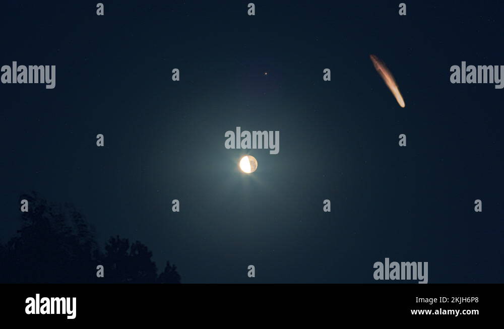 The flighting comet on the night sky background. hyper lapse Stock ...