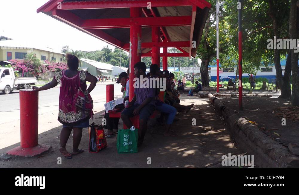 People waiting fro public bus, PMV in Papua New Guinea , Rabaul Stock ...
