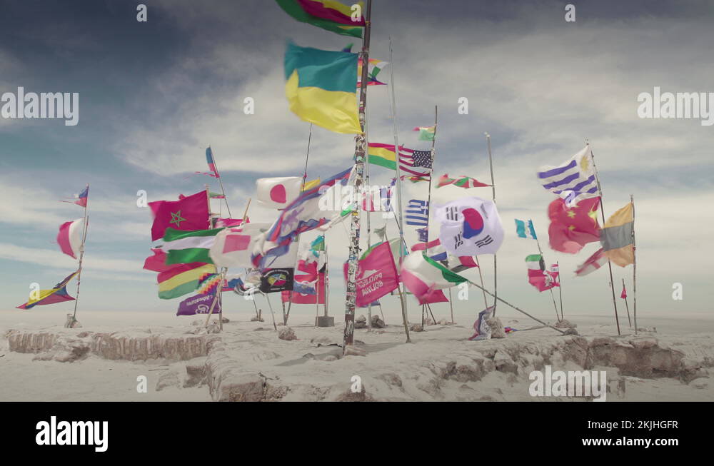 Dakar World Flags, as the Andes and Bolivian Flagss at Uyuni Salar ...