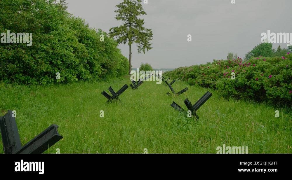 Antitank hedgehog. Defensive line of anti-tank hedgehogs. Anti-tank ...