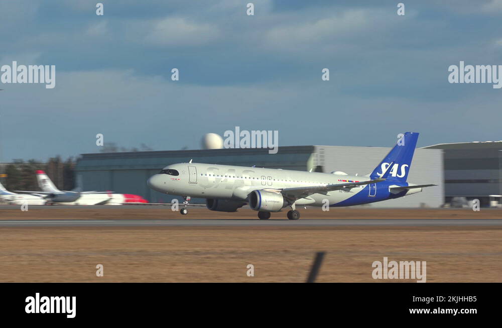 airplane sas airbus a320 take off panning left oslo airport norway ...