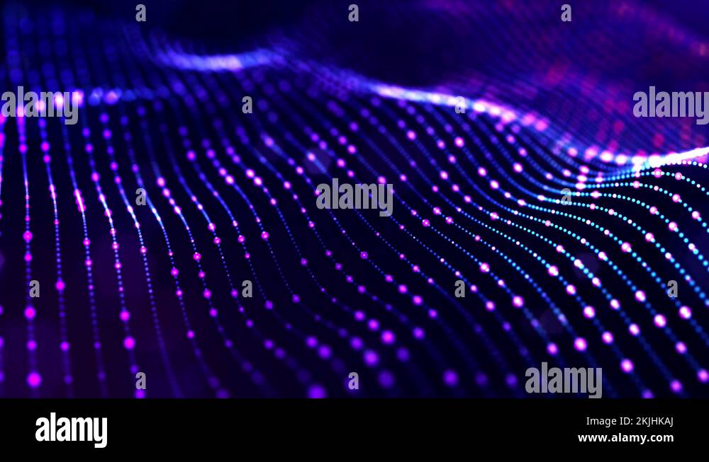 Glow blue particles form lines, surfaces, complex string structures in ...