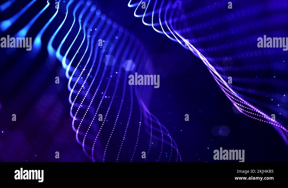Glow blue particles form lines, surfaces, complex string structures in ...