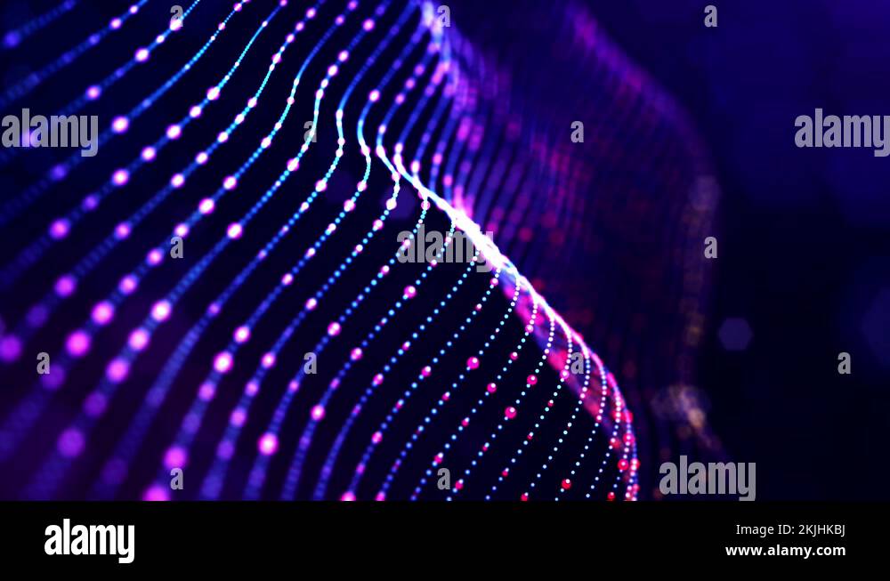 Glow blue particles form lines, surfaces, complex string structures in ...