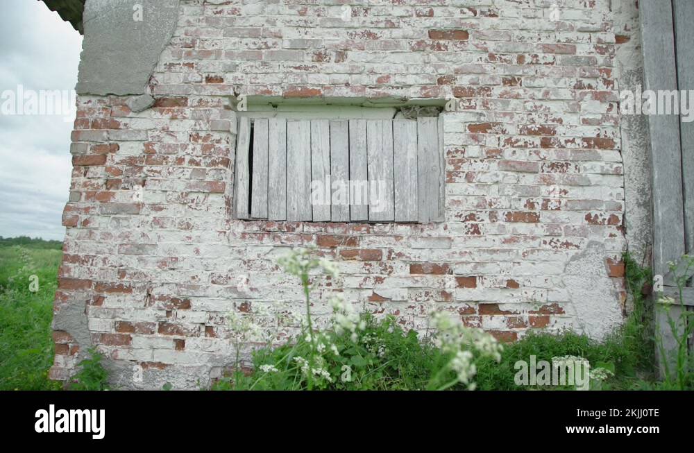 old village building window covered with brown wooden boards Stock ...