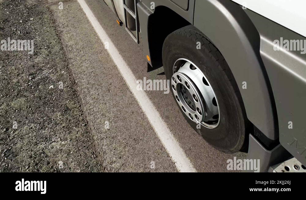 Moving wheels truck on road line transit industrial delivery cargo ...