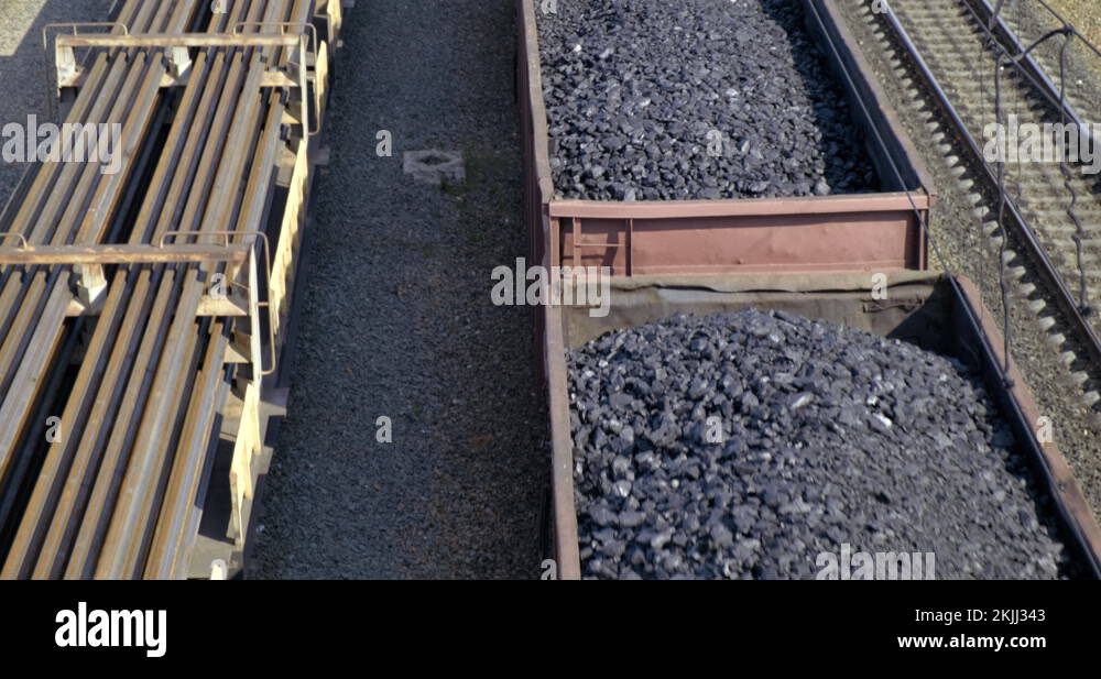 Panorama of Freight Wagons on Railroad. Train Movement. Coal ...