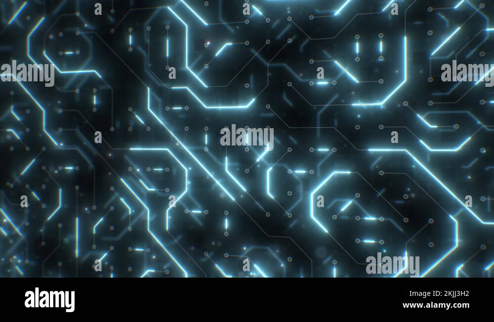 Futuristic Sci-Fi Electricity Flows in Circuit Board Digital Lines ...