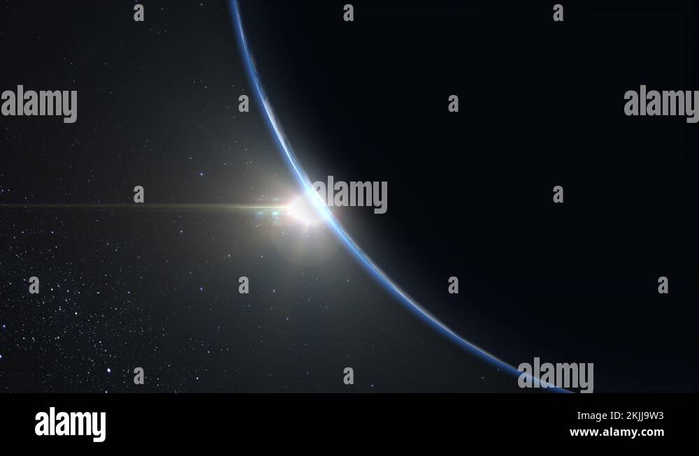 Sunrise over the Earth. View from space. The earth rotates. The camera ...