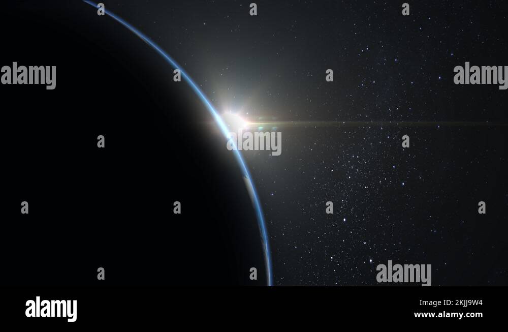 Sunrise over the Earth. View from space. The horizon is turned to the ...