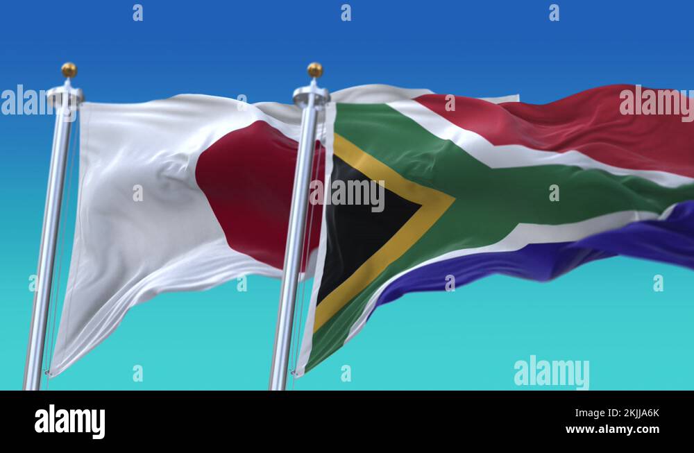 4k Seamless Japan and South Africa Flags with blue sky background,JP ...