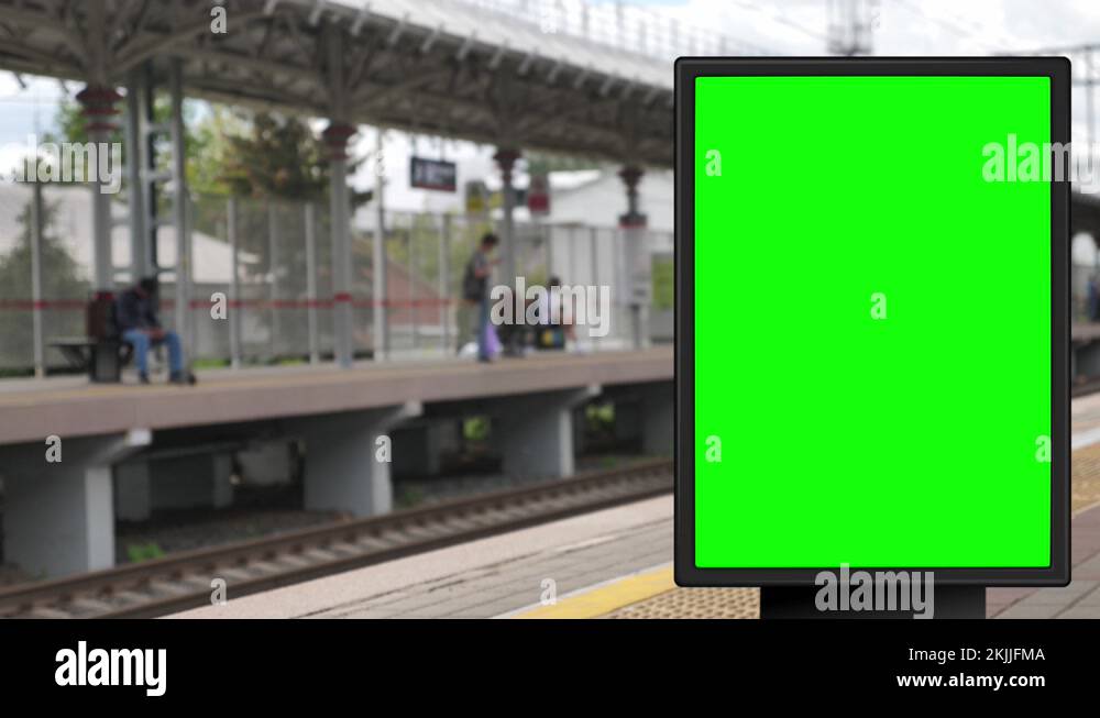 Billboard with Green Screen for Advertising Stand at Platform on Train ...