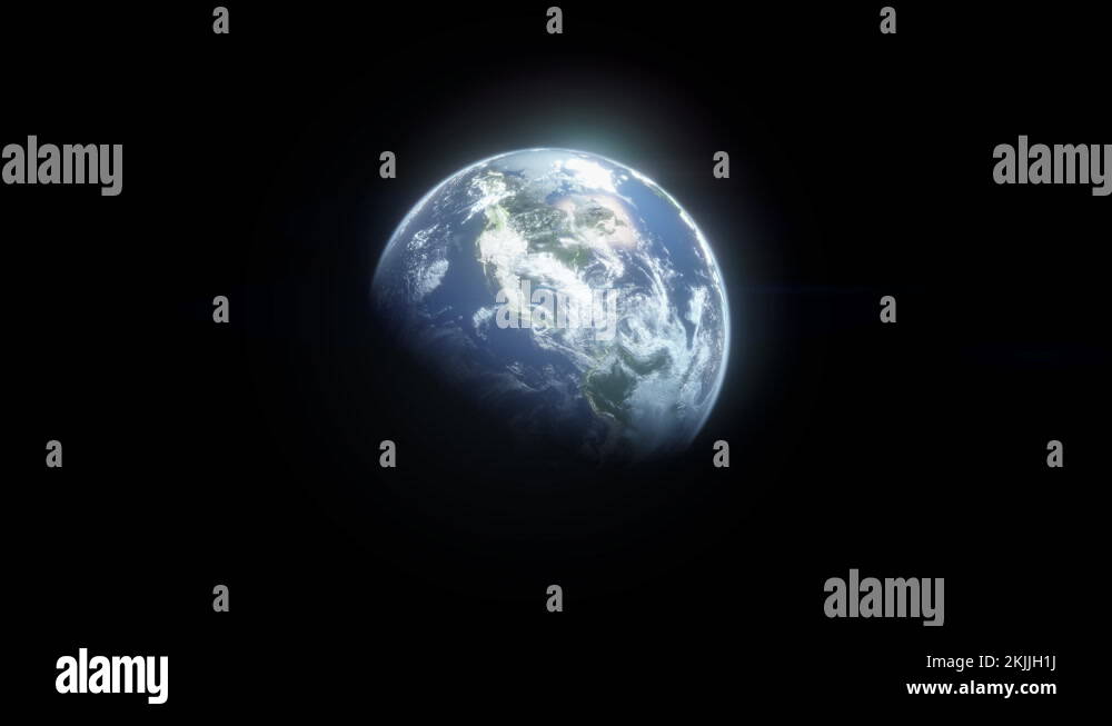 slow flight zoom in to bright sunny earth globe, cinecmatic lens flare ...