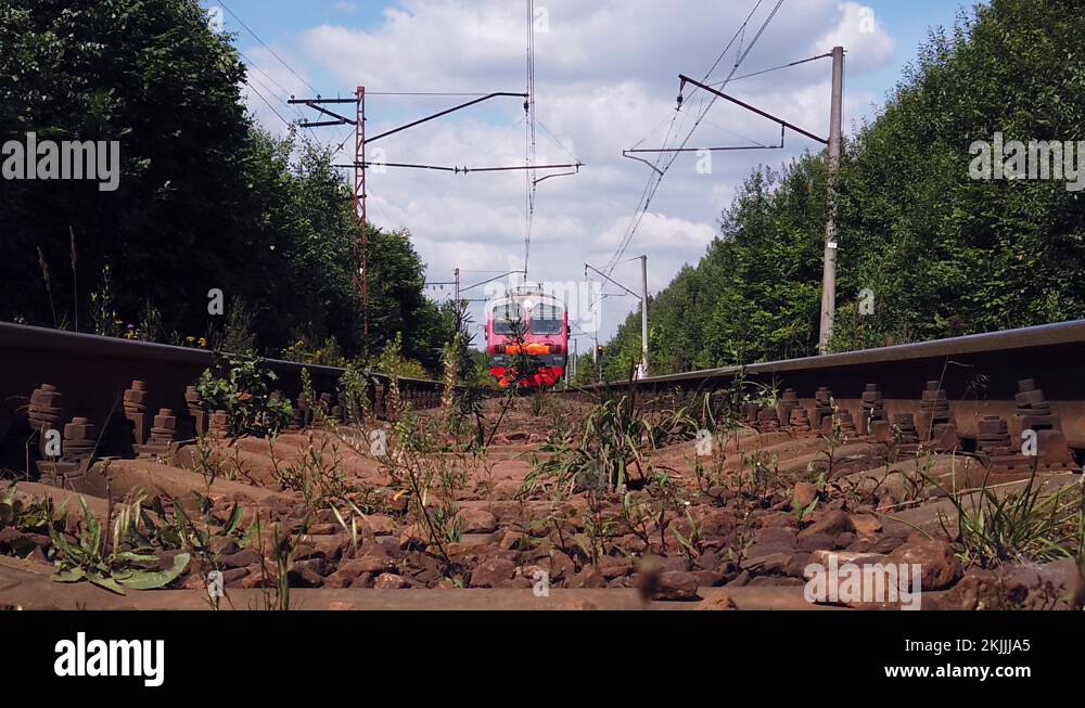 Railways on the tracks. the camera takes the approach of the train ...