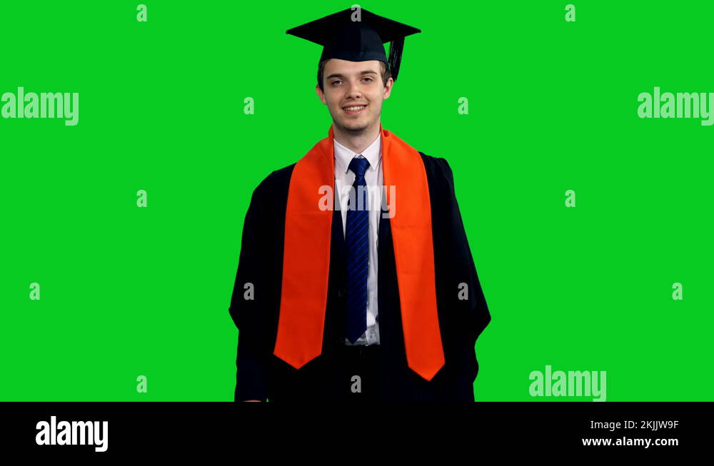 Happy smiling graduating student walking and celebrating his ...