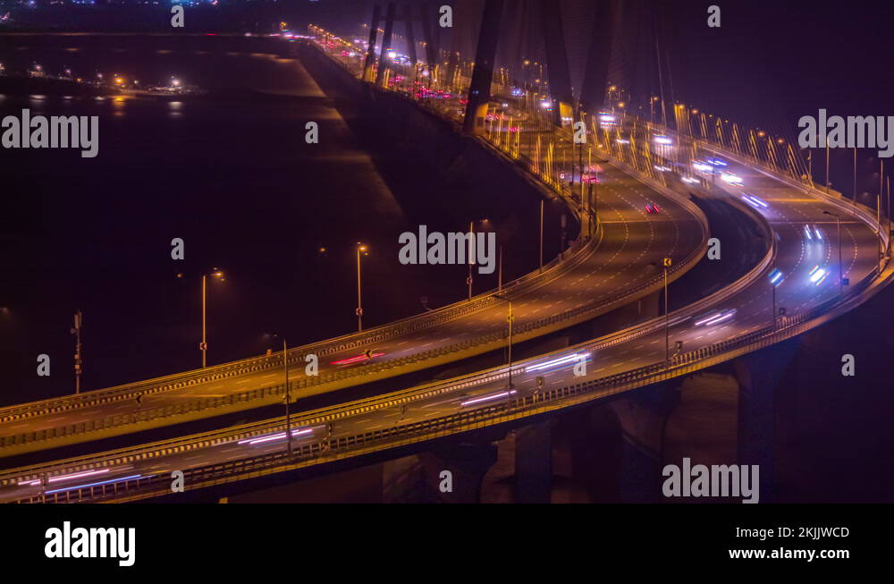 4k Aerial Time Lapse of Night Traffic on Bandra Worli Sea Link, Mumbai ...